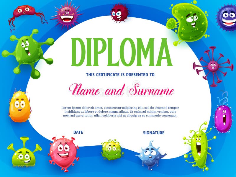 Kids Diploma with Viruses and Microbes Characters Stock Vector ...