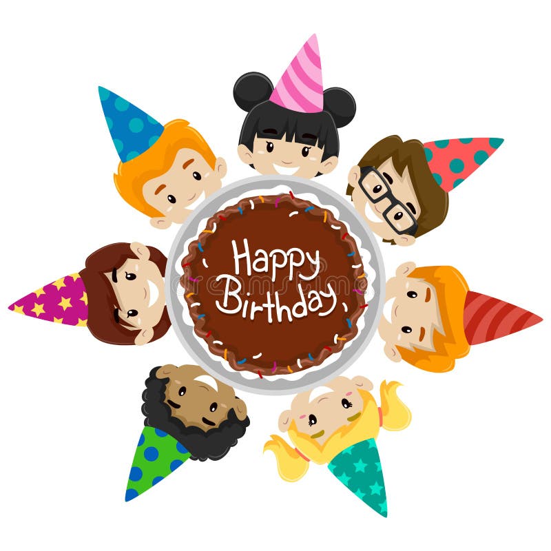 Kids Diversity Around Birthday Cake Stock Vector - Illustration of ...