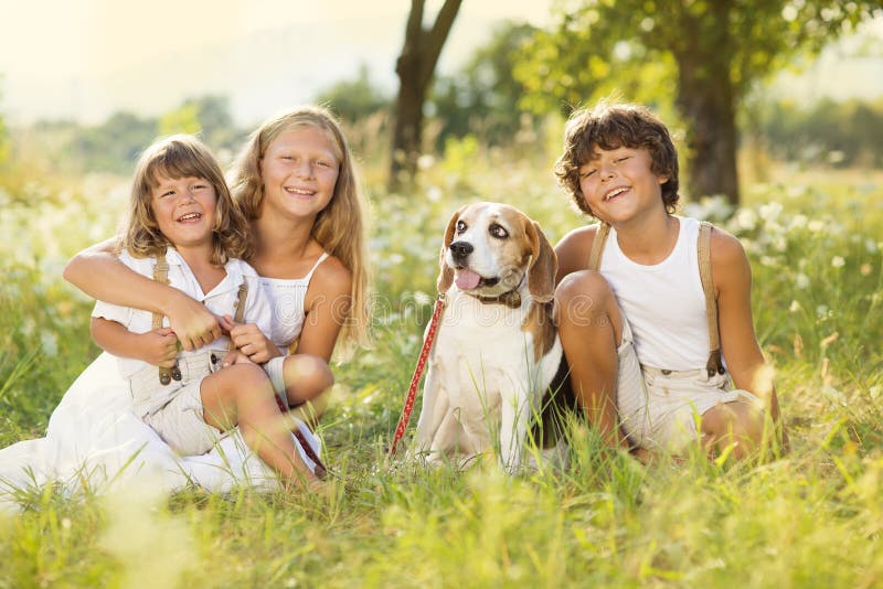 Kids and Dog stock image. Image of face, happiness, friends - 1213001