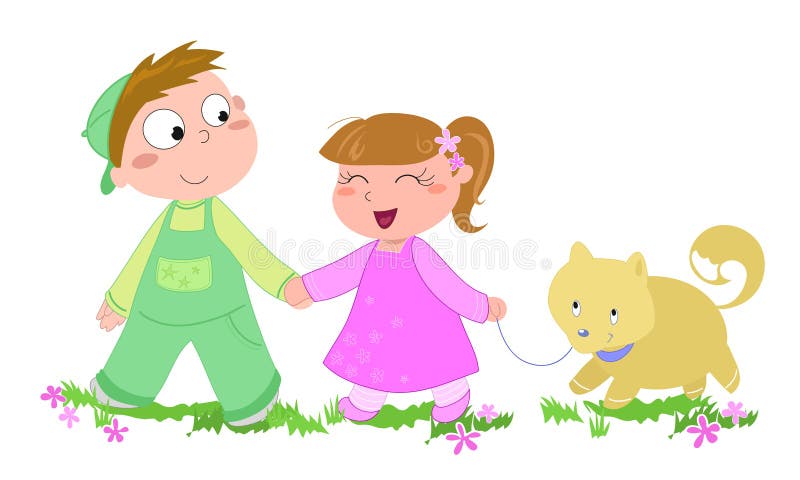 Kids with Dog-vector Illustration Stock Vector - Illustration of happy ...