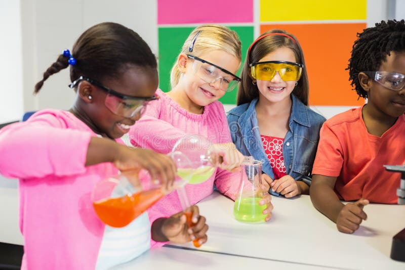 Kids Doing a Chemical Experiment in Laboratory Stock Image - Image of ...