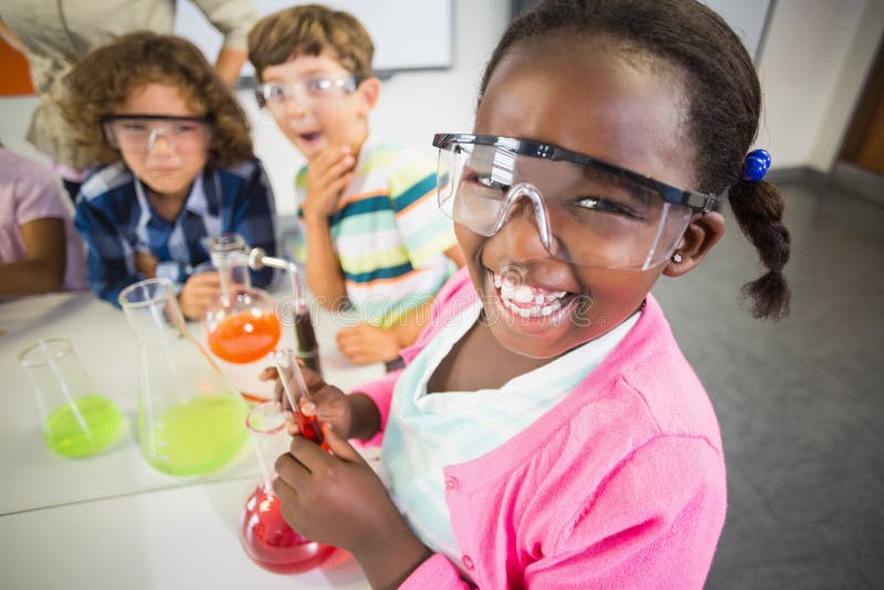 Kids Doing a Chemical Experiment in Laboratory Stock Image - Image of ...