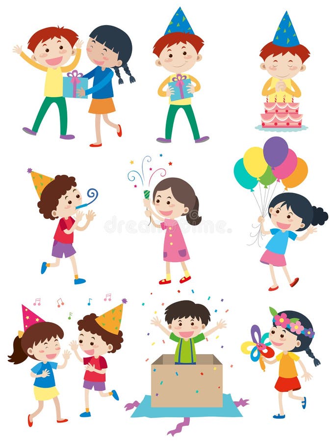 Kids Doing Different Activities at Party Stock Vector - Illustration of ...