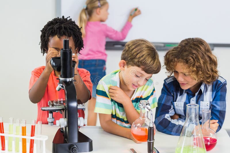 Kids Doing a Chemical Experiment in Laboratory Stock Image - Image of ...
