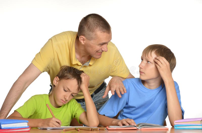 Kids Doing Homework with Father Stock Image - Image of help, caucasian ...