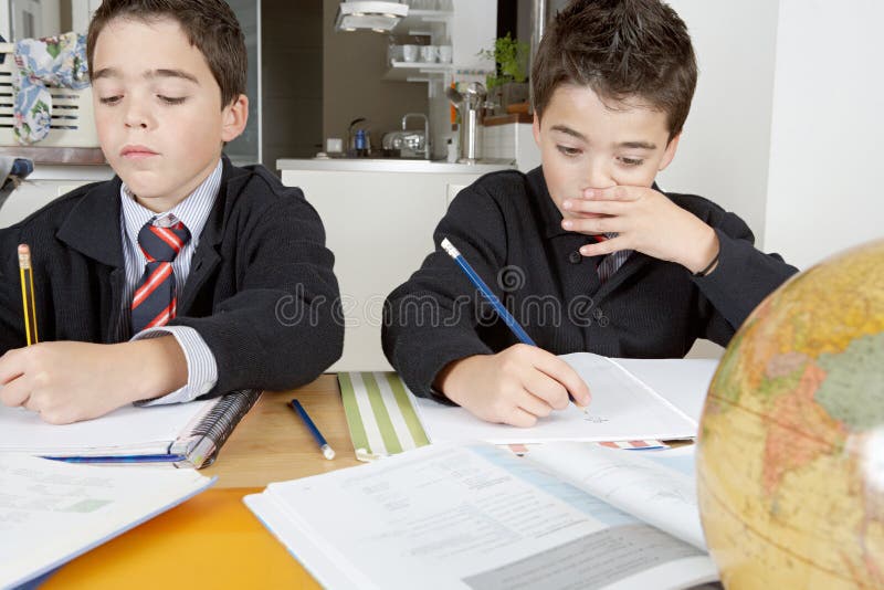 Kids Doing Homework at Home Stock Photo - Image of indoors, children ...