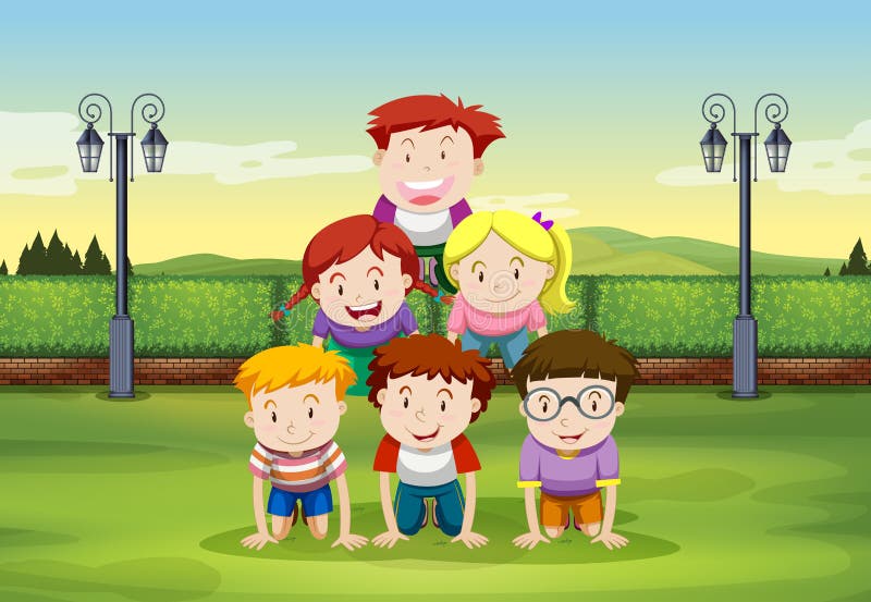 Kids Doing Human Pyramid in the Park Stock Vector - Illustration of ...