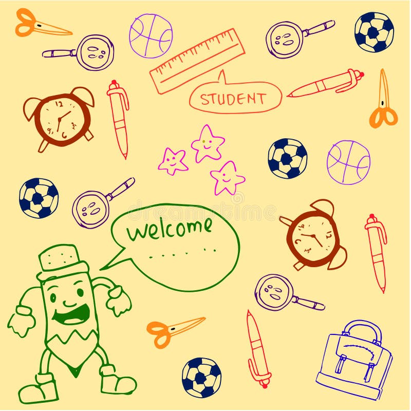 For Kids Doodles School Tools Stock Vector - Illustration of sketch ...