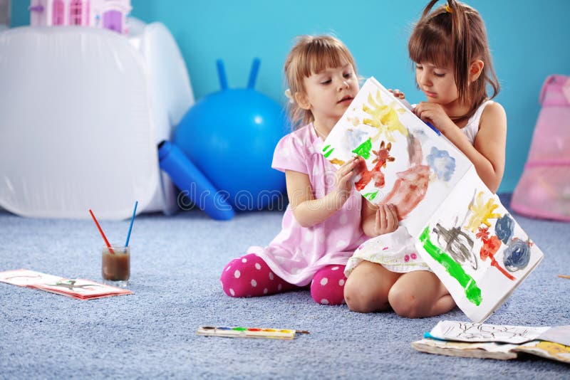 Kids drawing stock photo. Image of childcare, artist - 12505380
