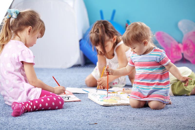 Kids drawing stock image. Image of nursery, group, small - 14258259