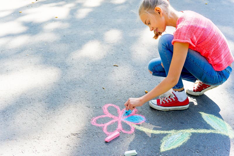 Kids drawing with chalk stock photo. Image of little - 103515598