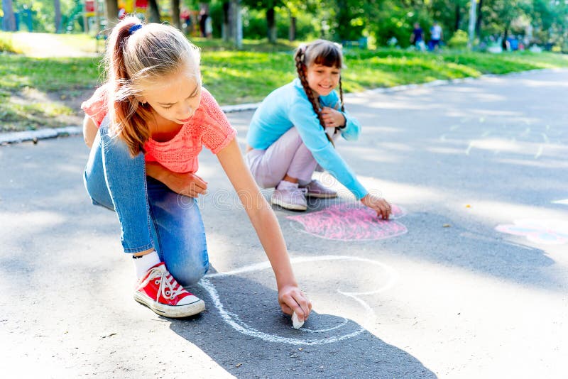 Kids drawing with chalk stock photo. Image of cute, preschool - 103515828