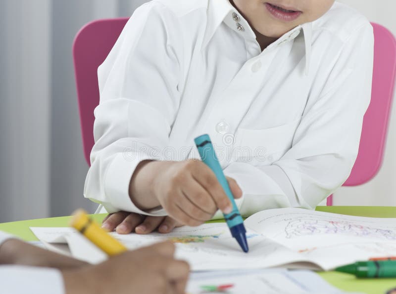 Kids Drawing with Colored Crayons at a Table Editorial Image - Image of ...