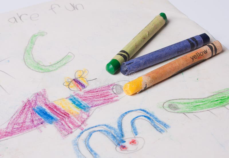 Kids drawing in crayon stock image. Image of pencil, child - 59575711