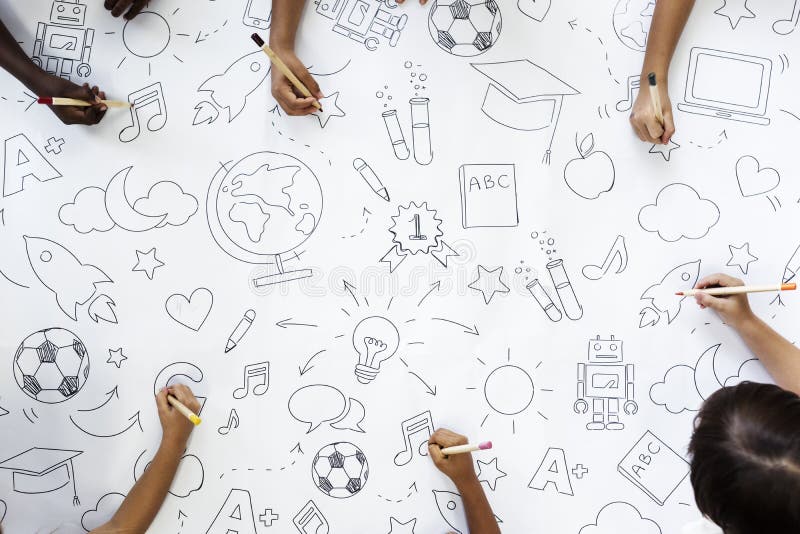 Kids Drawing Education Symbols Stock Image - Image of learning ...