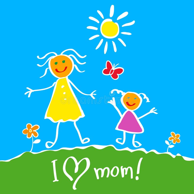 Kids Drawing. the Mother S Day Vector Heart Happy Stock Vector ... Kids Drawing. the Mother S Day Vector Heart Happy Stock Vector ...