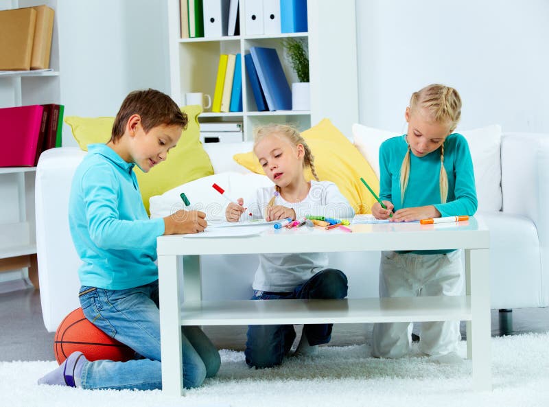 Kids drawing stock photo. Image of pencil, crayon, family - 33941294