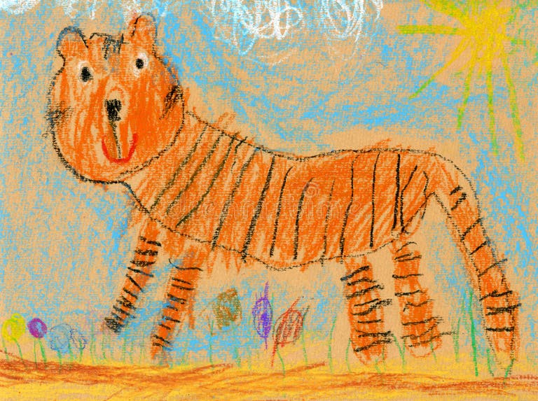 Kids drawing of a tiger stock illustration. Illustration of sketch ...