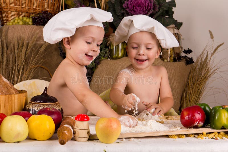 Kids Dressed As Chefs Cooking Stock Image - Image of cook, interior ...