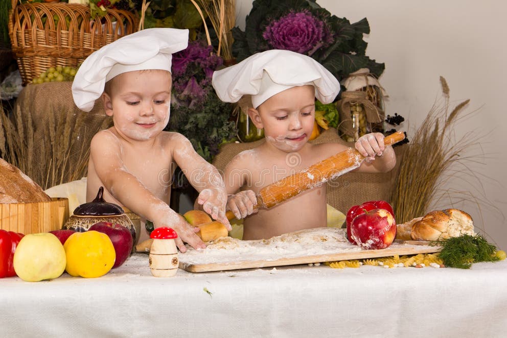 Kids Dressed As Chefs Cooking Stock Image - Image of apple, children ...
