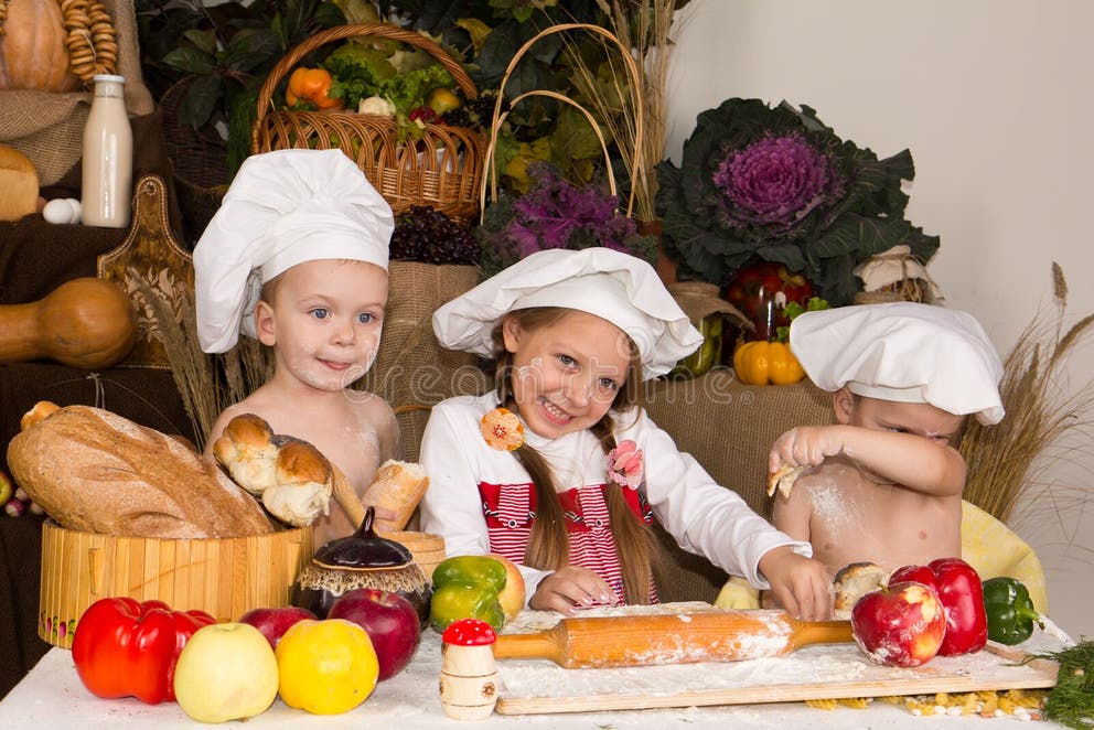 Kids Dressed As Chefs Cooking Stock Image - Image of cook, interior ...