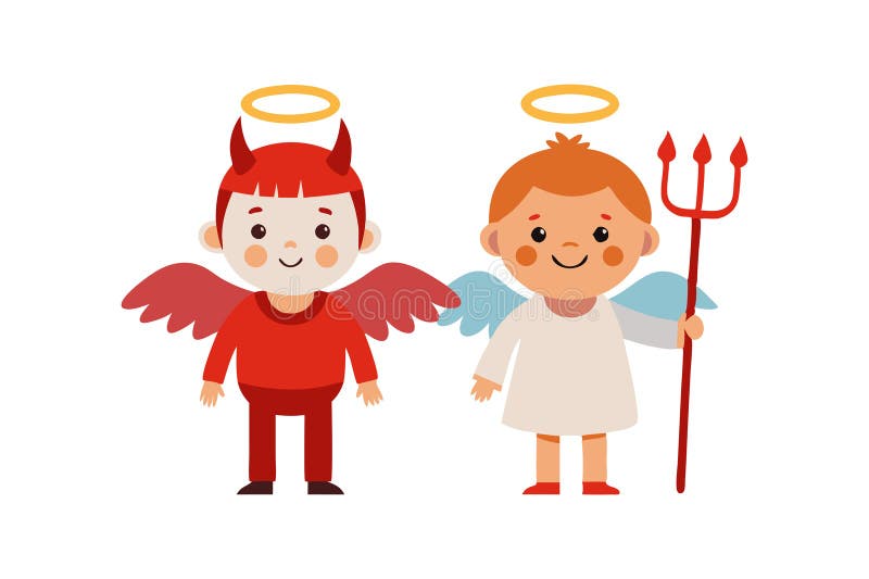 Kids Dressed As Devil and Angel for Halloween Stock Vector ...