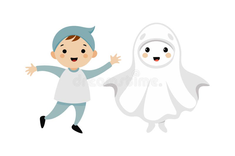 Kids Dressed As Ghosts for Halloween Stock Vector - Illustration of ...