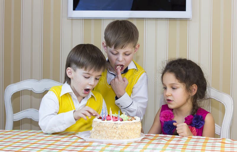 Kids eat cake stock photo. Image of child, picnic, cute - 37880372