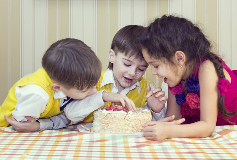 Kids eat cake stock photo. Image of eating, happiness - 60104438