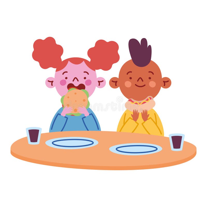 Kids eating food stock vector. Illustration of drink - 290965611