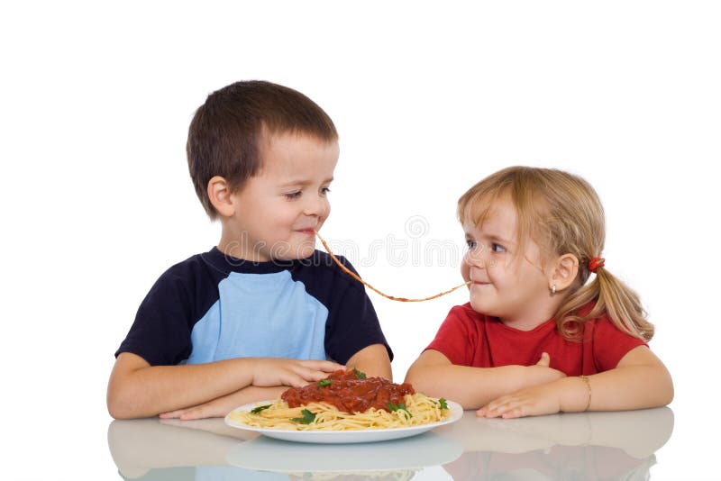 Kids Eating Pasta Royalty Free Stock Images - Image: 7714379