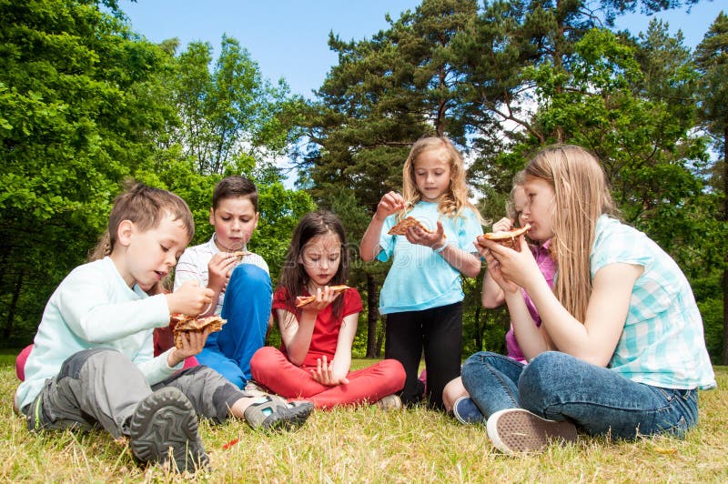 Kids eating pizza stock photo. Image of happy, meal, fast - 31249618