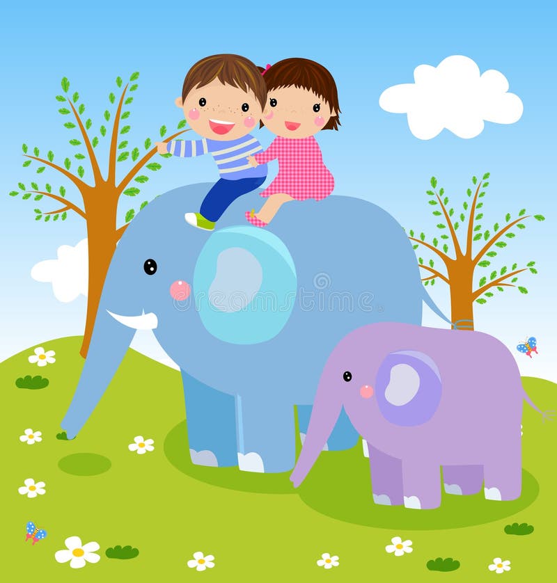 Kids and elephant stock vector. Illustration of flower - 23947991