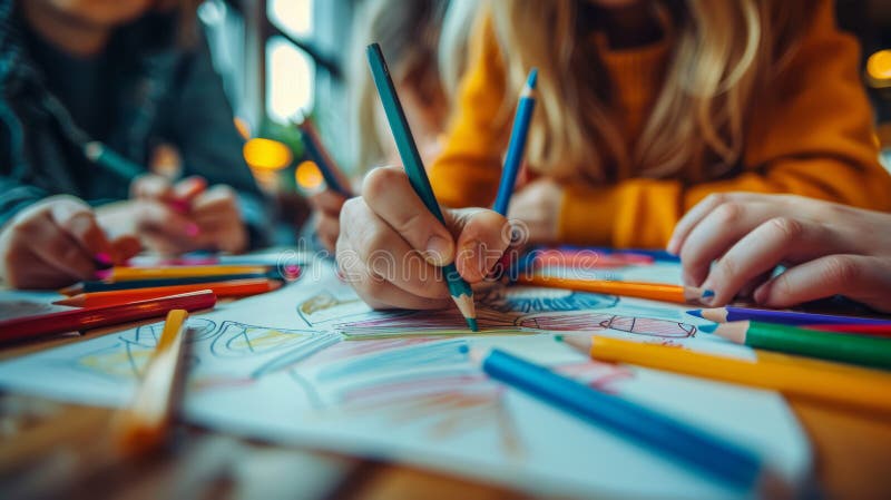 Kids Engaged in a Drawing Activity Stock Photo - Image of creativity ...