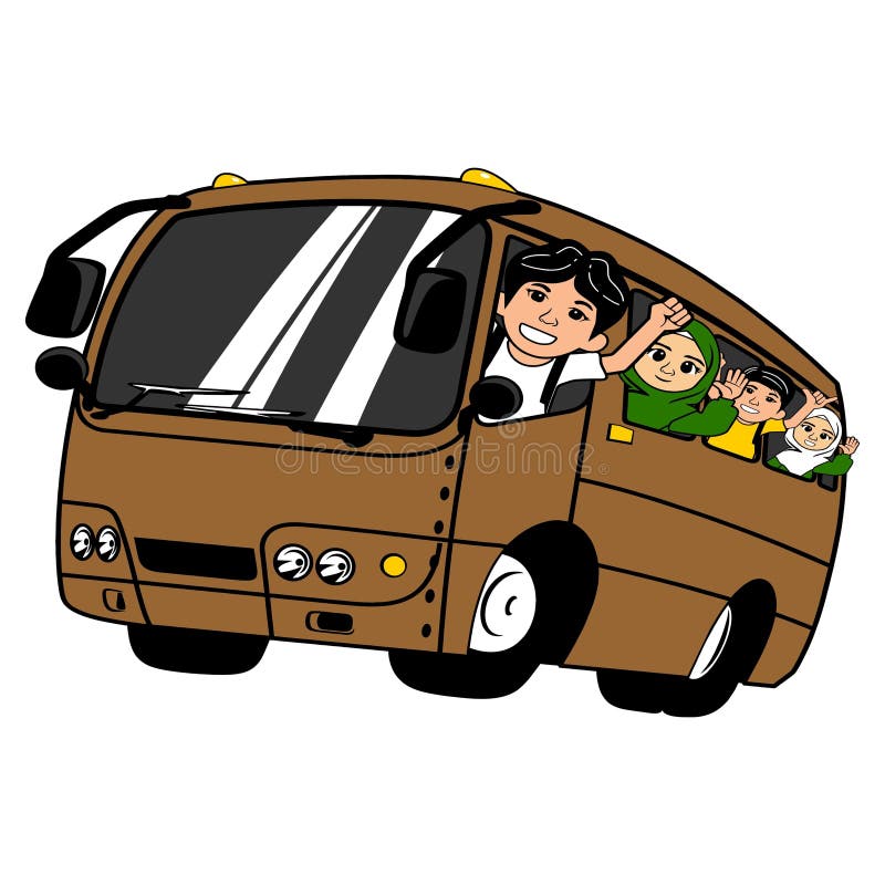 Kids Enjoy Riding the Bus Vector Cartoon Stock Vector - Illustration of ...