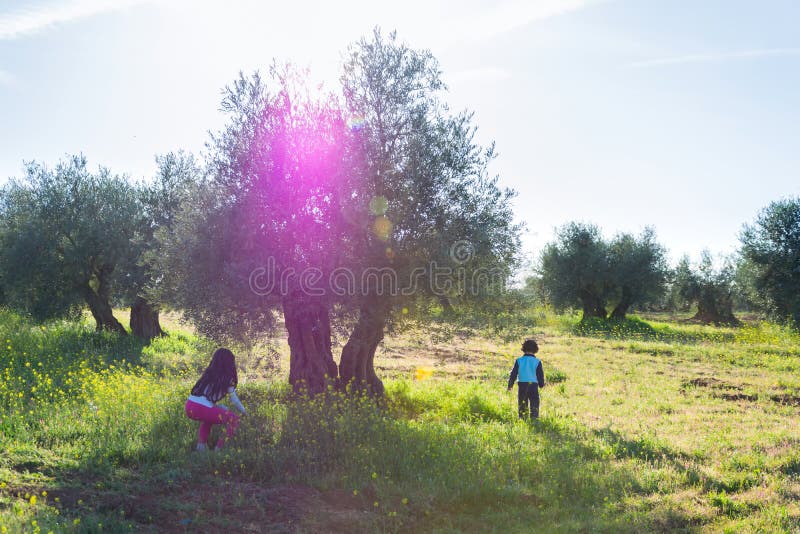 Kids enjoying the spring stock photo. Image of nature - 92359272