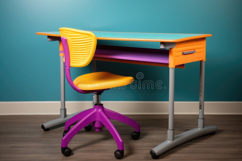 Kids Ergonomic Desk and Chair, Brightly Colored Stock Image - Image of ...