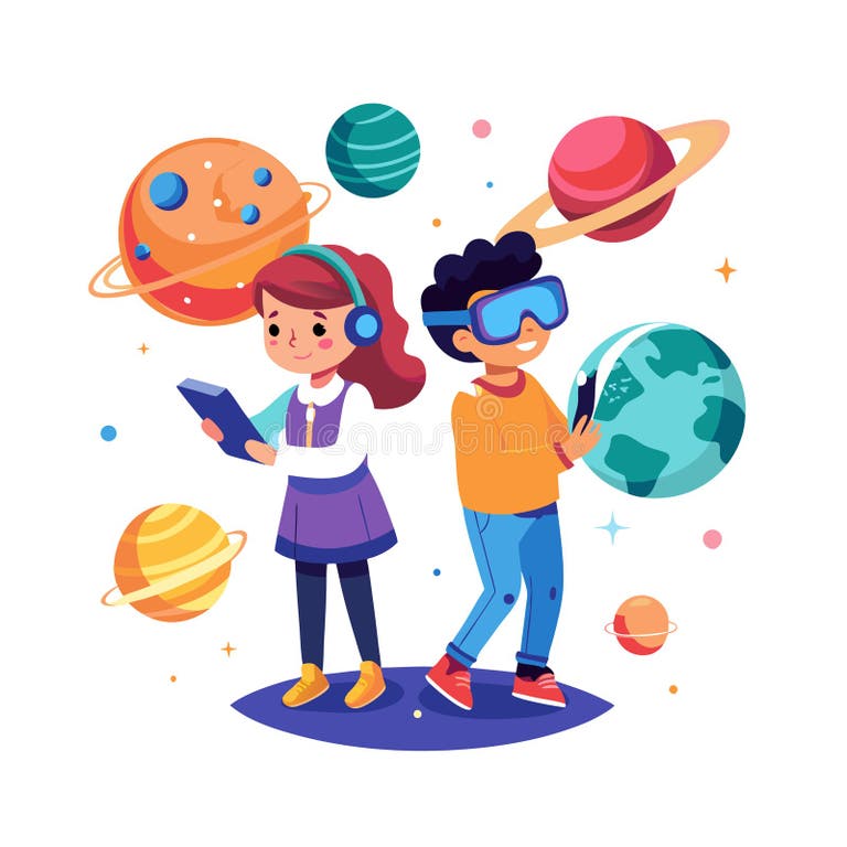 Kids Exploring the Solar System in Virtual Reality with Planets and ...