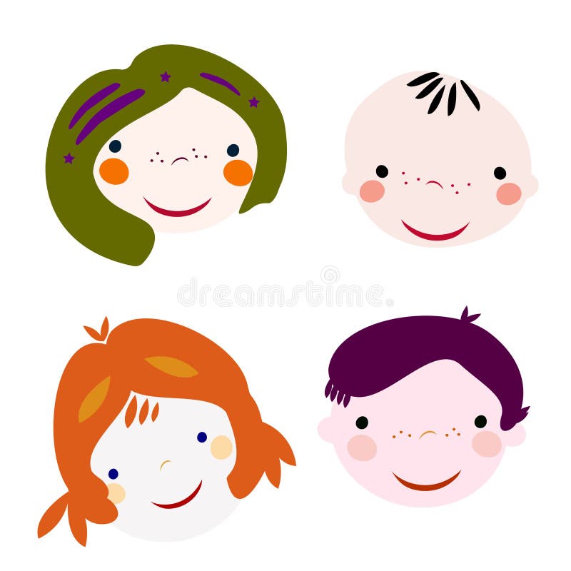 Kids Faces Smiles Avatars Set of Four Icons Stock Vector - Illustration ...
