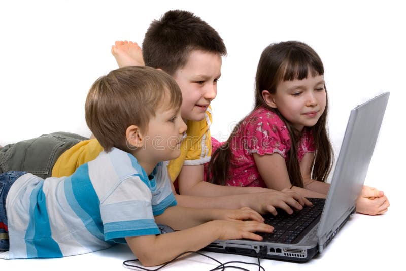 Kids Shocked by Something on Computer Stock Photo - Image of ...