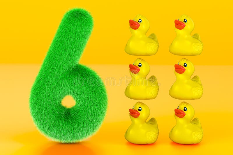 Kids Fluffy Number 6 with Six Rubber Ducks, 3D Rendering Stock ...