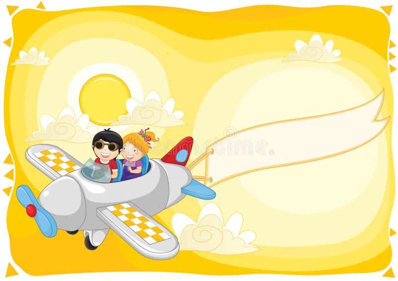 Kids Fly by Plane with Banner Illustration Stock Vector - Illustration ...