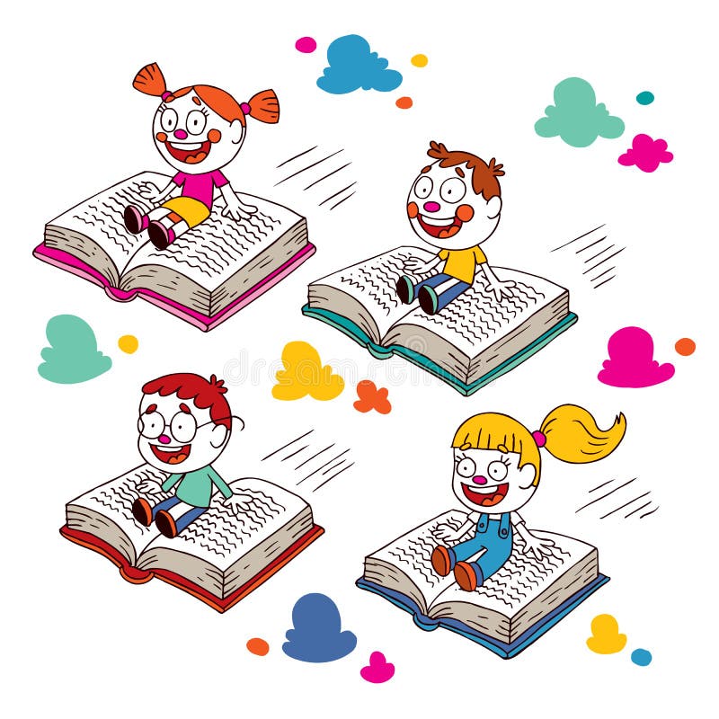 Kids flying on books stock vector. Illustration of school - 27929276