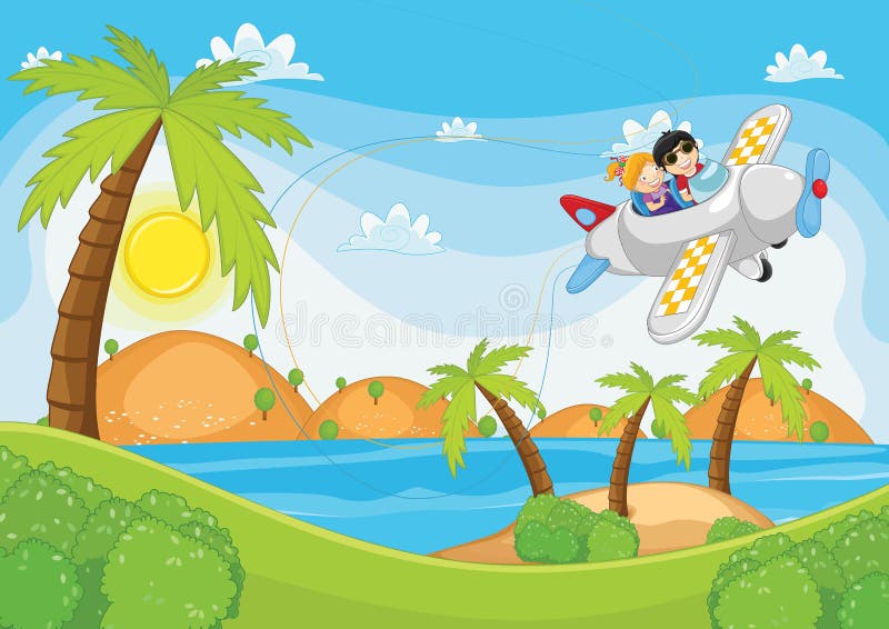 Kids Flying by Plane Vector Illustration Stock Vector - Illustration of ...