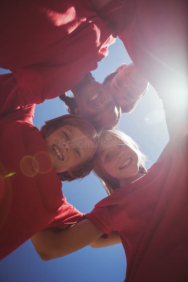 Kids Forming Huddle in the Boot Camp Stock Image - Image of innocence ...