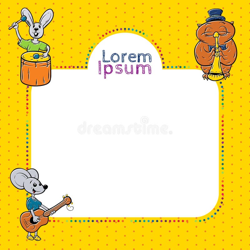 Kids Frame with Animals, Musician. Stock Vector - Illustration of ...