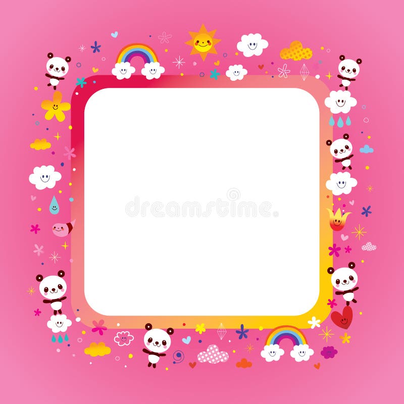 Kids Frame with Cute Panda Bears Stock Vector - Illustration of banner ...