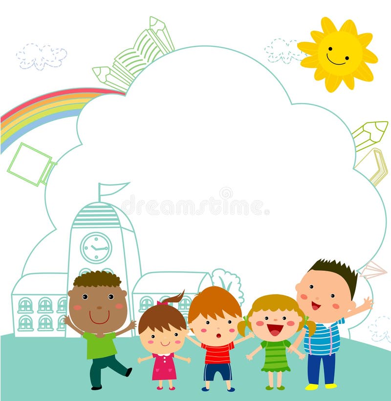 Cute Cartoon Kids and School Bus Frame Stock Vector - Illustration of ...