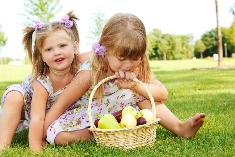 Kids with fruit stock photo. Image of apples, outdoor - 15423464