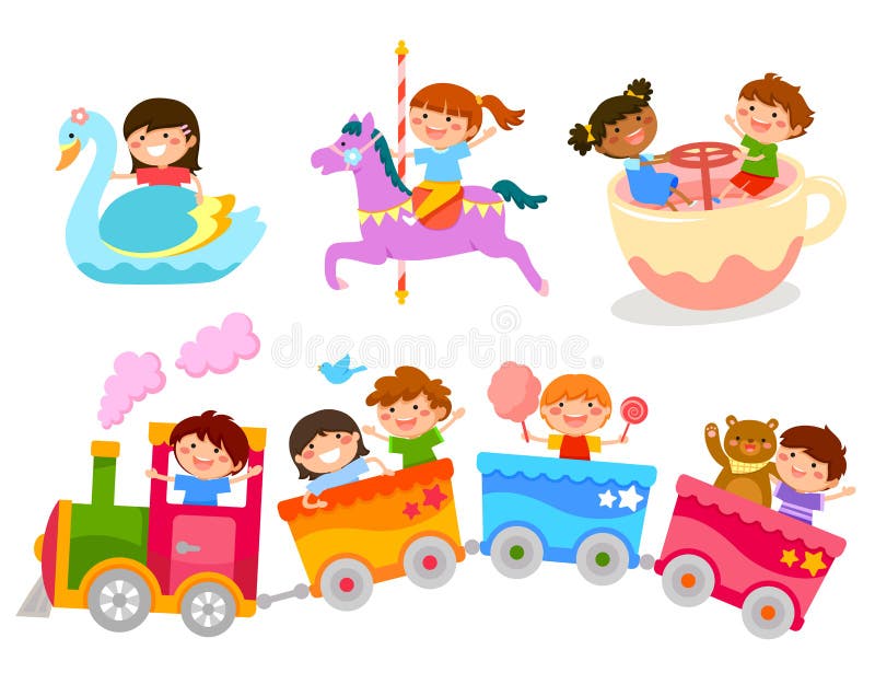 Kids on fun rides stock vector. Illustration of girls - 85050366